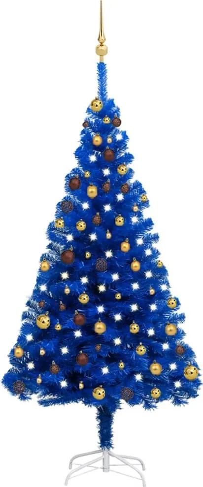 vidaXL Umělý vánoční stromek s LED a sadou koulí 180 cm PVC [3077504] Barva: Černá a růžová