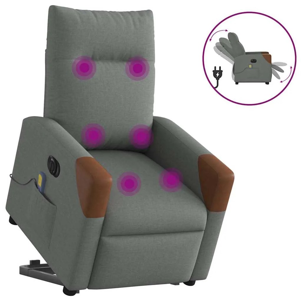 Elektrické zvedací masážní polohovací křeslo tmavě šedé textil 3324031