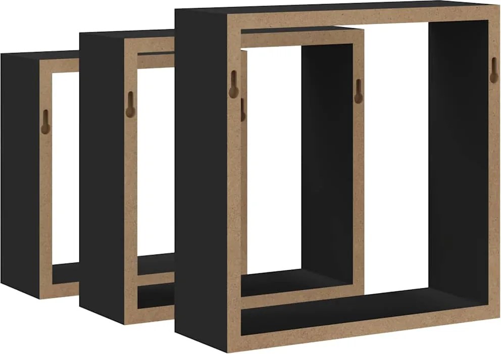 Nástěnné police kostky 3 ks černé MDF 323950