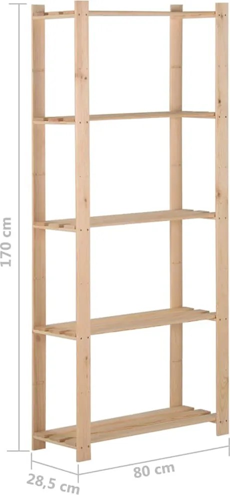 Úložný regál s 5 policemi 80 x 28,5 x 170 cm masivní borovice 327320