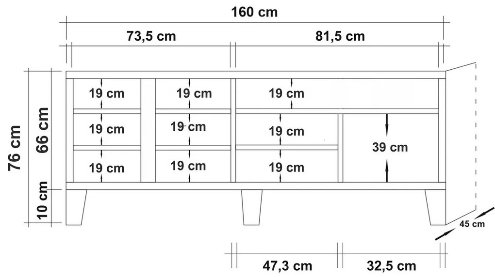 Designový TV stolek Aaralyn 160 cm borovice atlantská