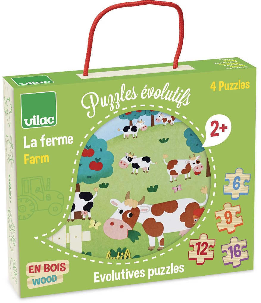 Vilac Dřevěné puzzle Farma 4 v 1