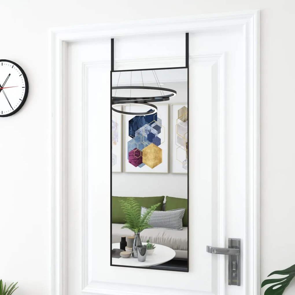 Zrcadlo na dveře černé 40 x 100 cm sklo a hliník 327408