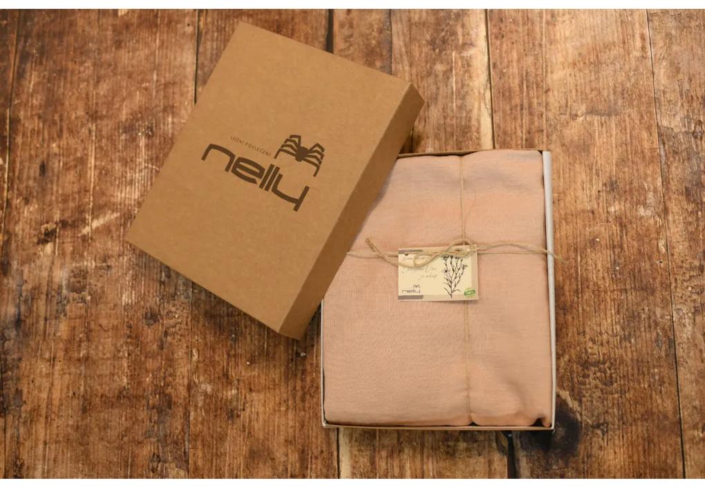 Nelly Světle růžové lněné ubrusy a běhouny Rozměr: 140x180 cm