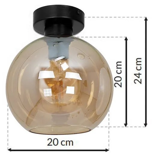 Stropní svítidlo Sofia, 1x jantarové skleněné stínítko, b