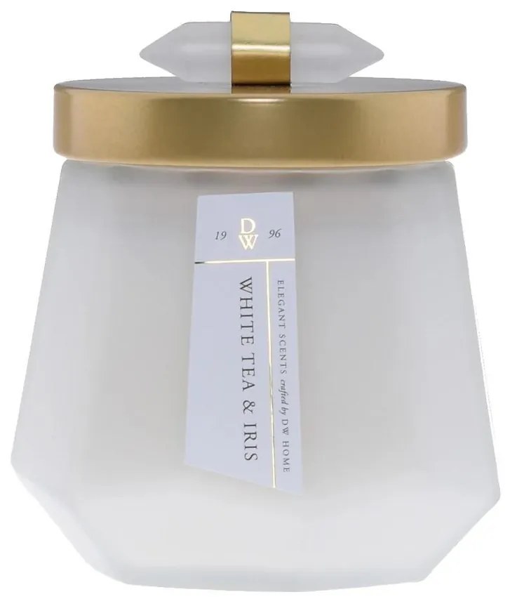 dw HOME Vonná svíčka White Tea & Iris 374gr, bílá barva, zlatá barva, sklo