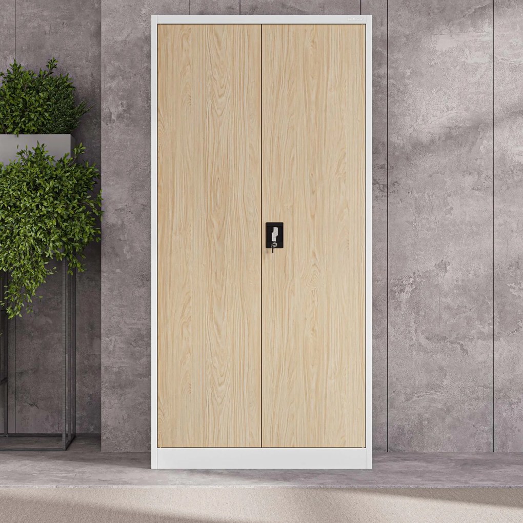 Kancelářská skříň na dokumenty se 4 policemi, bílá/dub sonoma, 900x1850x400 mm: JAN Eco Design