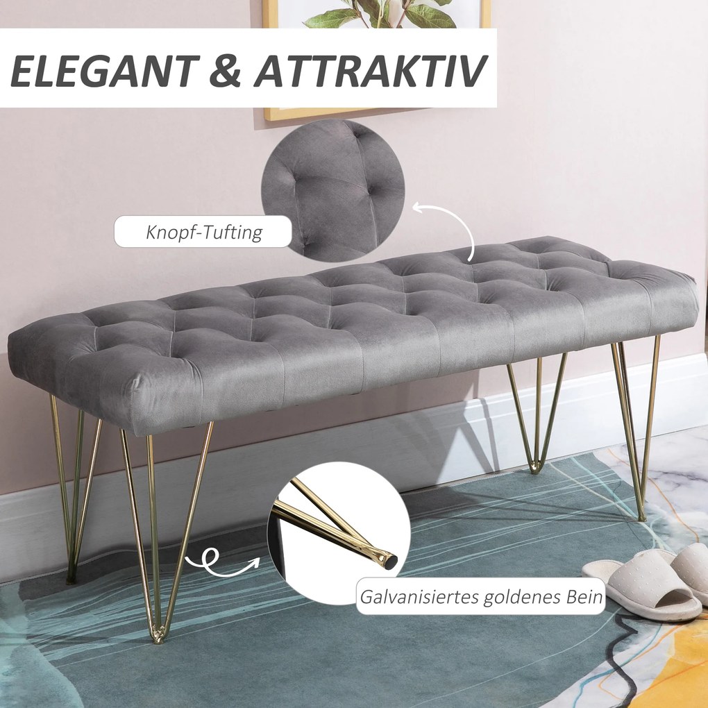 HOMCOM Lavice do předsíně Lavice na boty se sametovým potahem Sametově šedá 116x44,5x49cm ideální do předsíně a chodby | Aosom.de