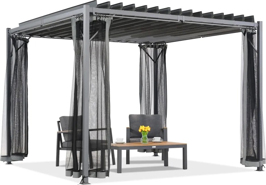 Antracitová pergola Tasos 3x3 m s moskytiérou Garden Point