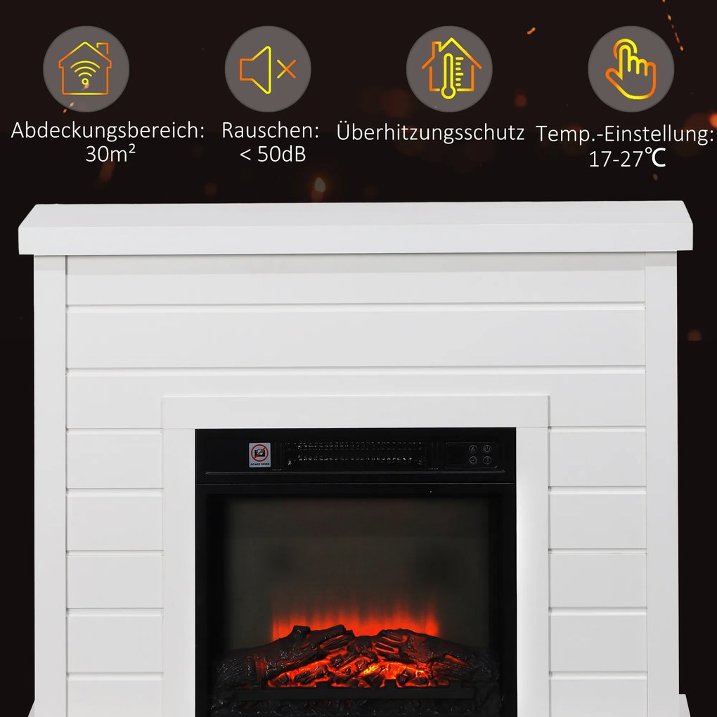 HOMCOM Elektrický krb, 3D plamenový efekt, 3 nastavení, časovač, dálkové ovládání, bílý
