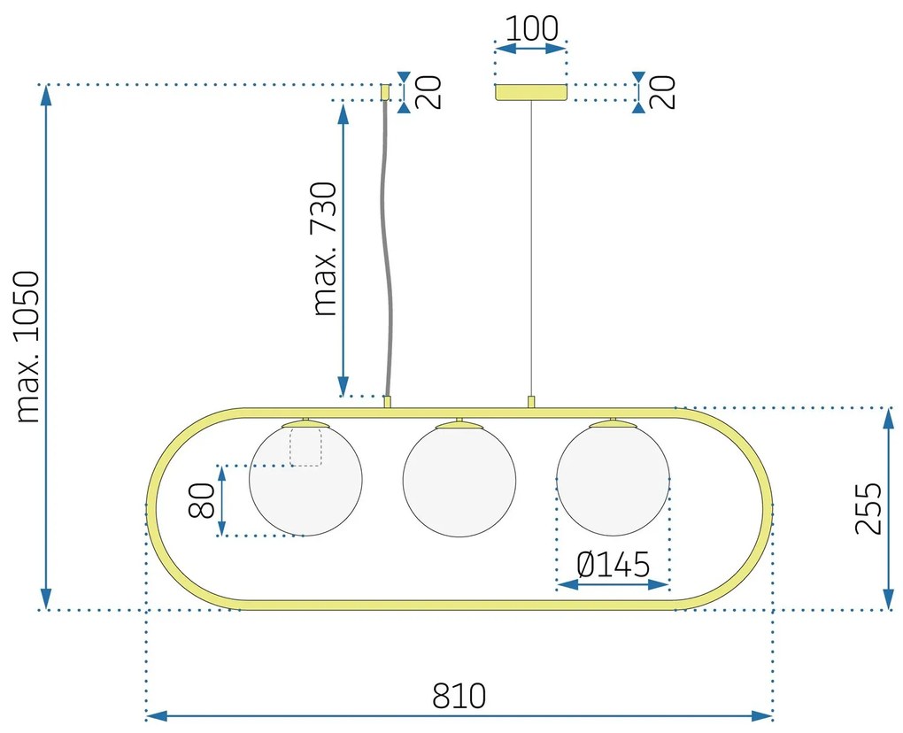 Toolight - Moderní stropní lampa 3xE27 60W APP915-3CP, zlatá, OSW-03205