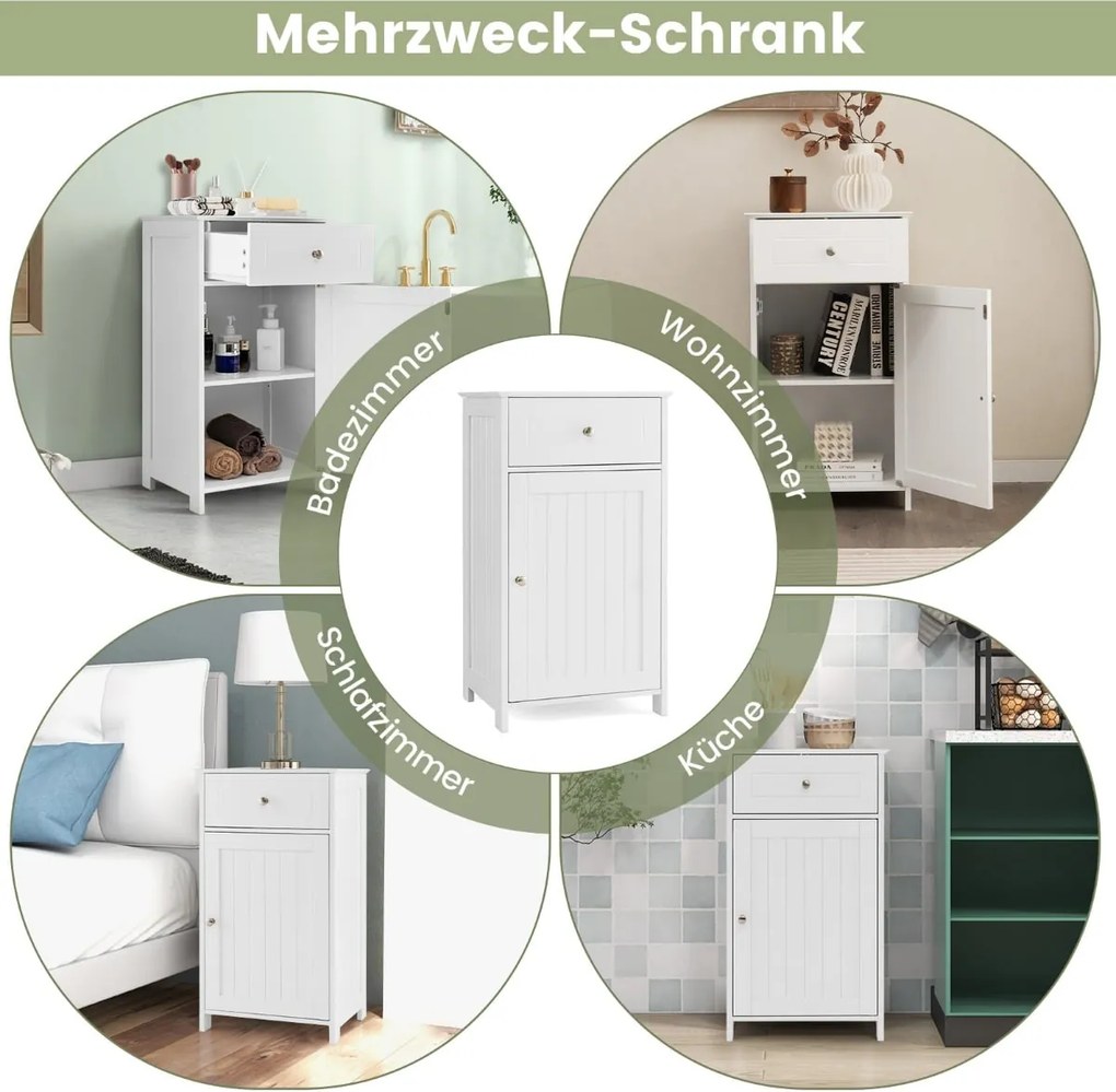 Costway Koupelnová skříňka úzká se zásuvkou a dvířky – 43 × 34 × 77 cm, bílý