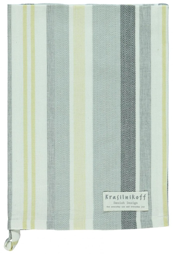 Krasilnikoff Utěrka Symphonie Dusty Yellow 50x70cm, žlutá barva, šedá barva, textil