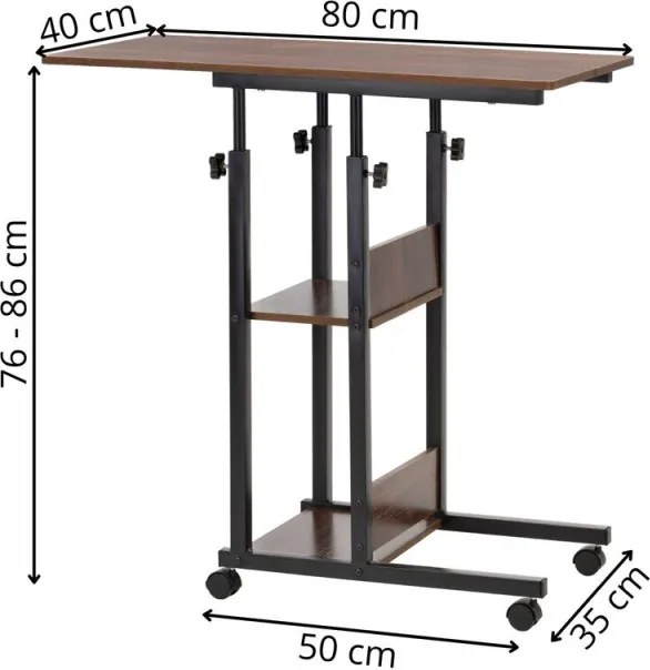 Mobilní psací stůl 80x40x76-86 cm SPRINGOS HF0060 tmavě hnědý