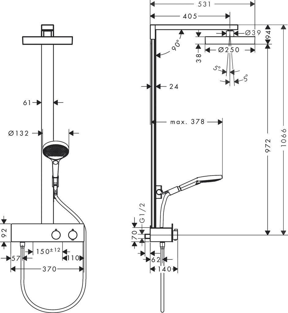Hansgrohe Rainfinity, Showerpipe 250 1jet EcoSmart s termostatem ShowerTablet 350, černá matná, HAN-28742670
