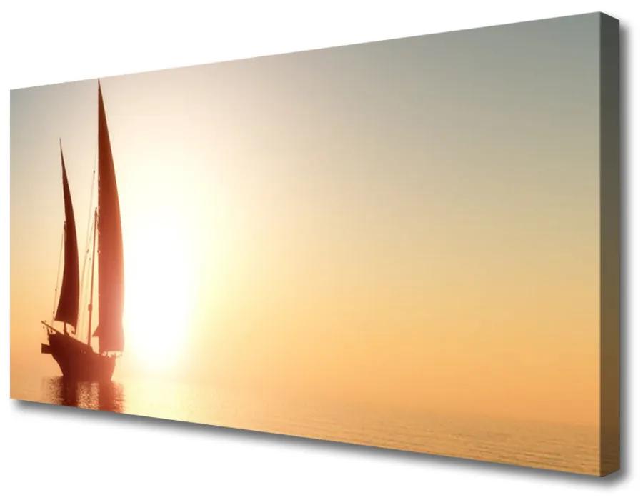 Obraz na plátně Loďka Moře Slunce Krajina 120x60 cm
