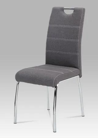 Autronic - Jídelní židle, šedá látka, bílé prošití, kov chrom - HC-486 GREY2