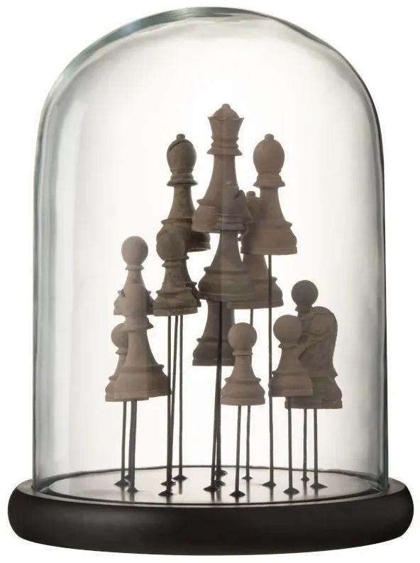 Dekorační podnos se skleněným poklopem Šachy - Ø 23*30 cm