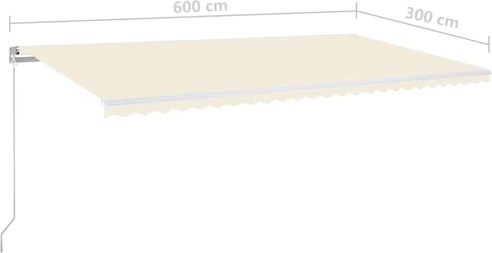 Ručně zatahovací markýza s LED světlem 600 x 300 cm krémová 3068962