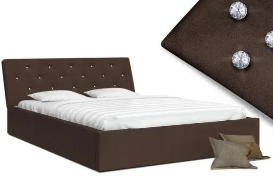 Luxusní manželská postel CRYSTAL hnědá 140x200 s dřevěným roštem