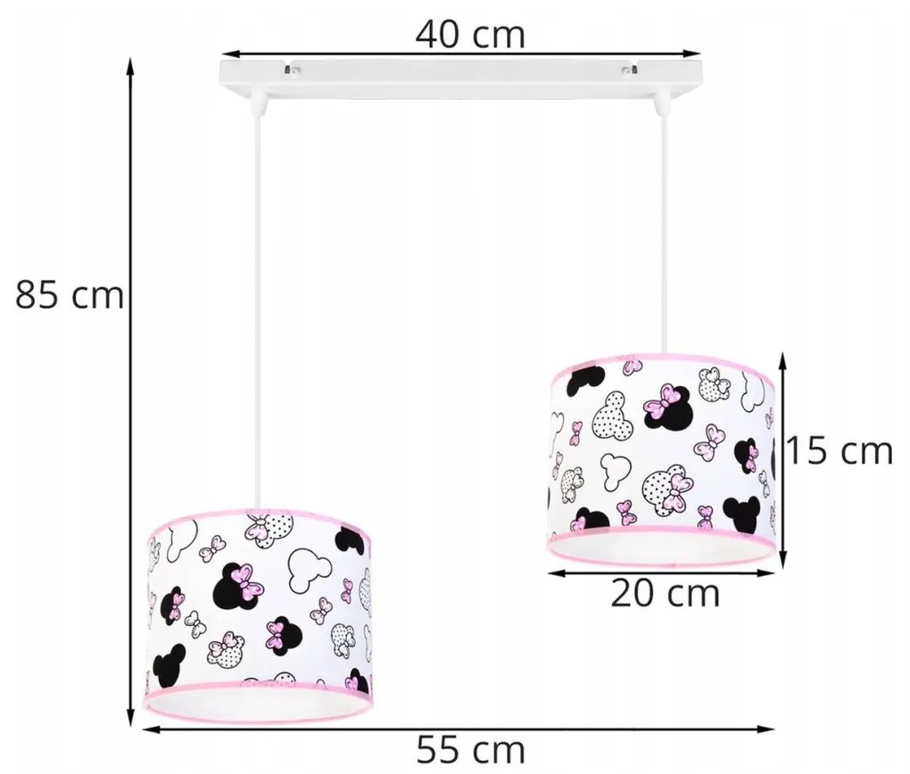 Dětské závěsné svítidlo Minnie, 2x textilní stínítko se vzorem