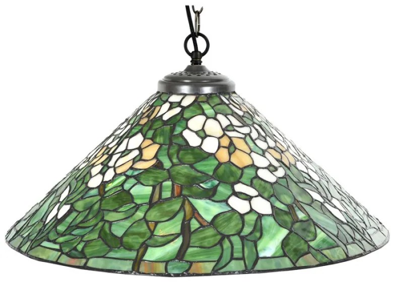 Závěsné světlo Tiffany Hendrika zelené s florálním motivem – 50 cm