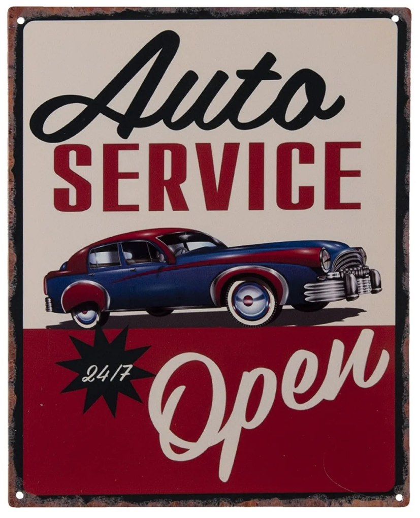 Nástěnná kovová cedule Auto Service Open - 25*20 cm