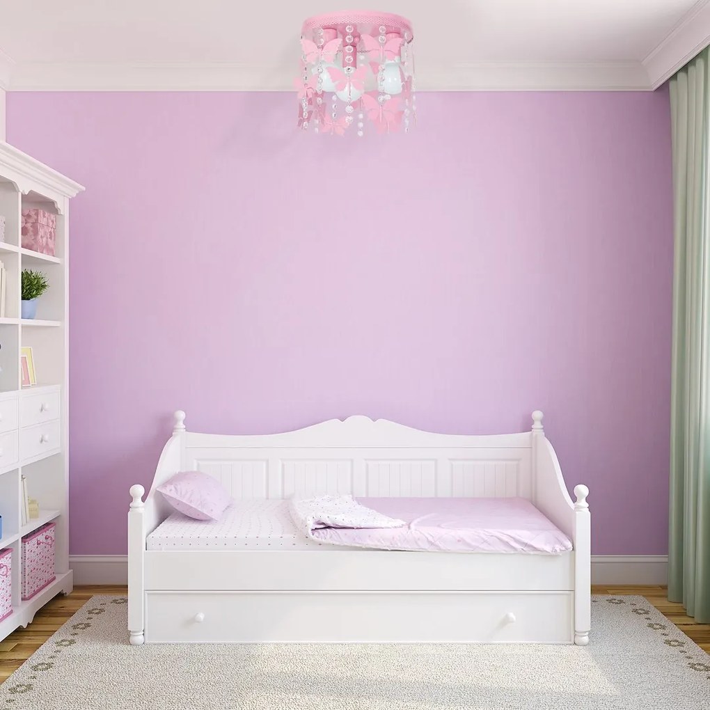 Dětské stropní svítidlo Angelica, 1x křišťálové/růžové kovové stínítko, p