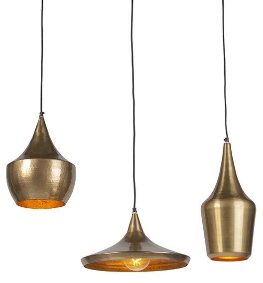 Sada 3 vintage kulatých závěsných lamp zlatých - Duke