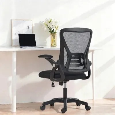 HOMCOM Ergonomická kancelářská židle, výškově nastavitelná židle s výklopnými područkami, bederní opěrka, černá