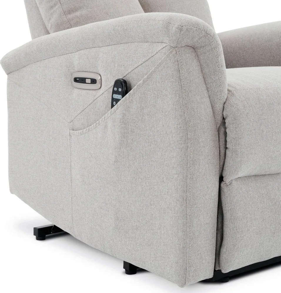 Křeslo polohovací masážní s výhřevem, 8bodová vibrační masáž, zvedací systém, USB, krémová látka (72 x 95) cm