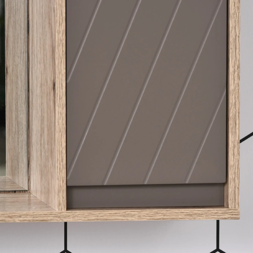 HOMCOM Koupelnová skříňka se zrcadlem, nástěnný pomocný nábytek s 1 dveřmi a nastavitelnou policí, moderní styl 57x14,2x49,2 cm, dubová a šedá