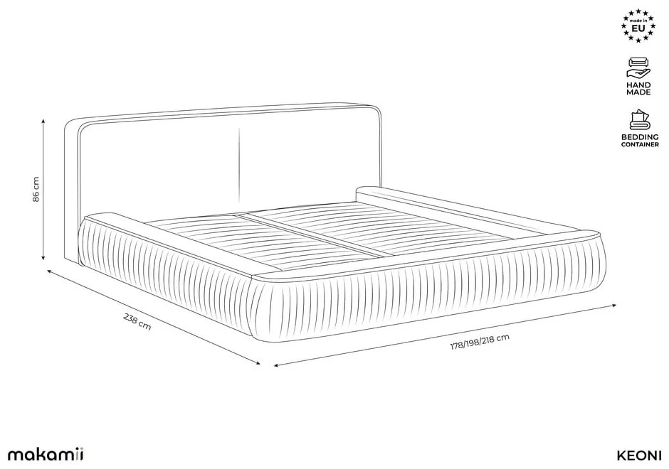 Zelená čalouněná dvoulůžková postel s úložným prostorem s roštem 140x200 cm Keoni – Makamii