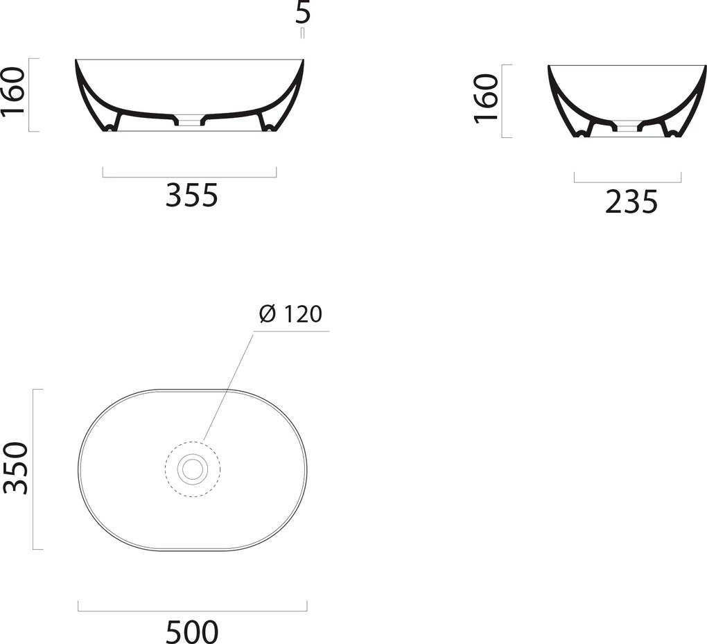 GSI Pura umyvadlo na desku 50 x 35 cm bez otvoru pro baterii bez přepadu keramické bílá Extra Glaze 886011
