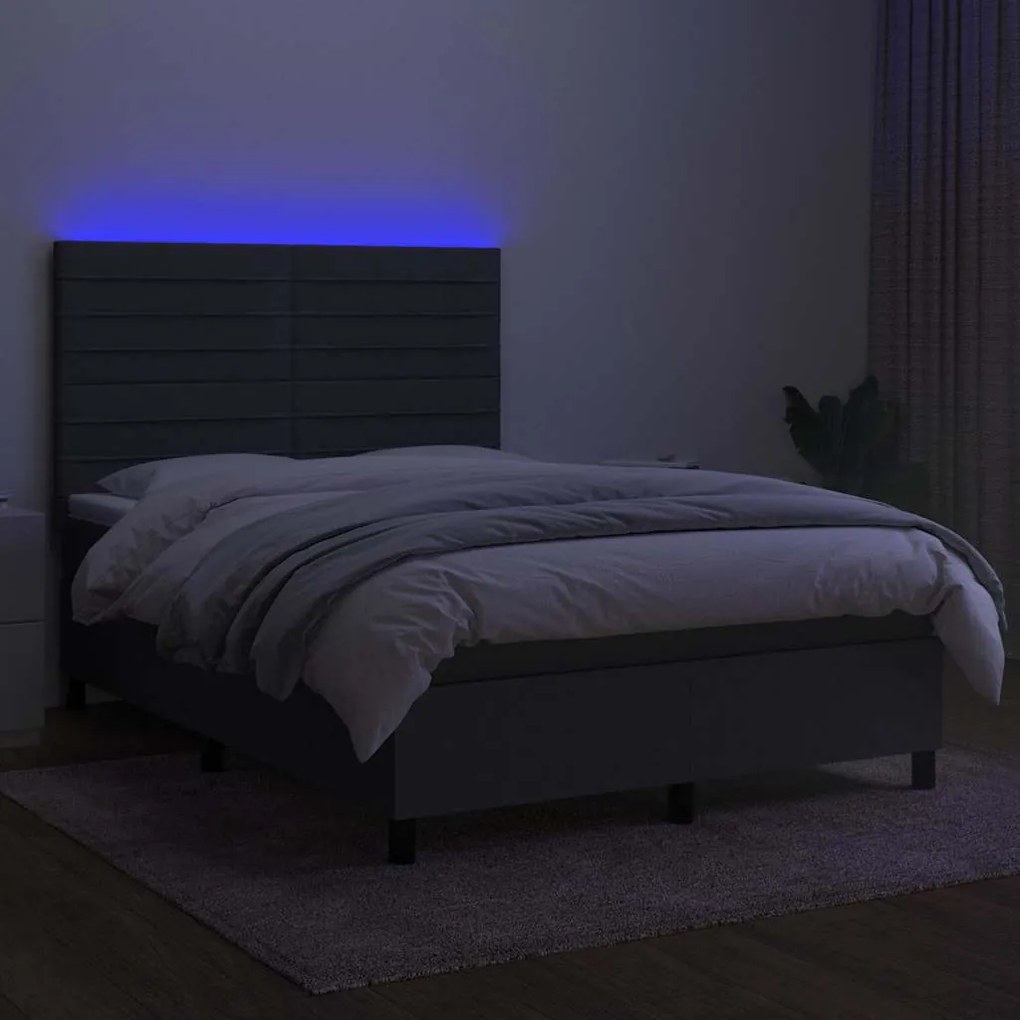 Box spring postel s matrací a LED tmavě šedá 140x200 cm textil 3134958