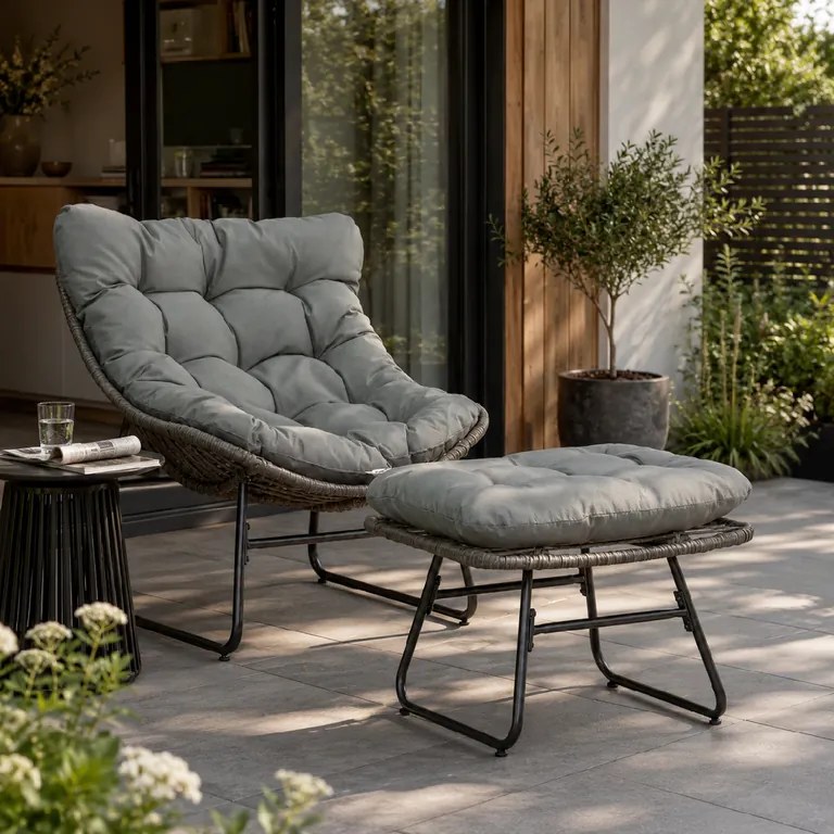 Outsunny ratanové relaxační křeslo s podnožkou zahradní křeslo venkovní ratanové křeslo s polštářem, ocel a polyester, šedé 69x76x70 cm pro zahradu a…