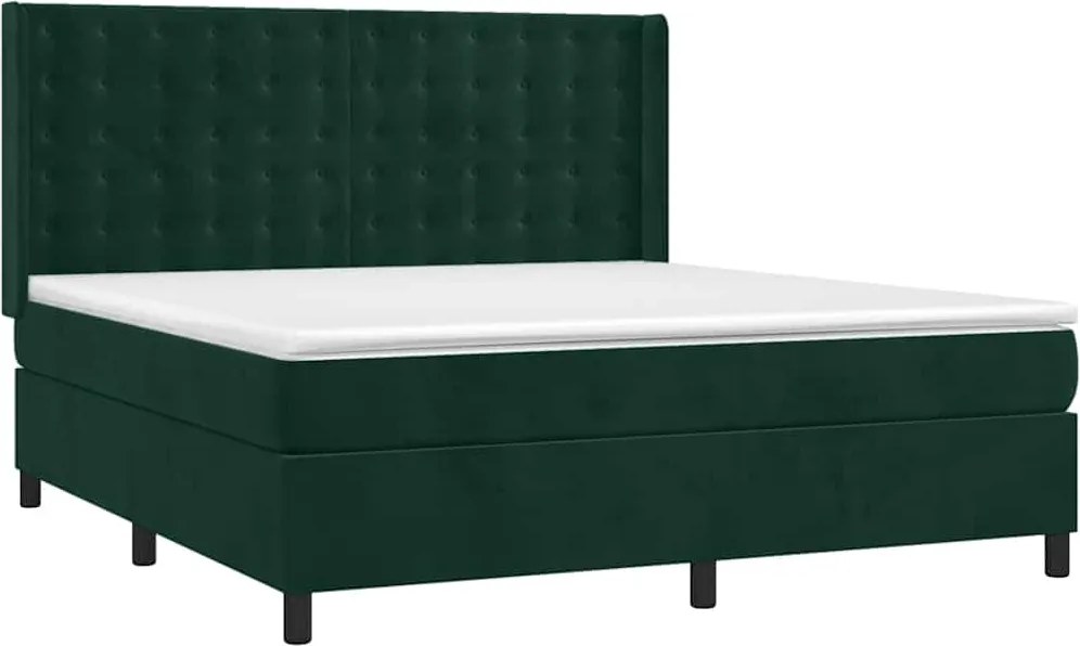 Box spring postel s matrací a LED tmavě zelená 180x200 cm samet 3139820