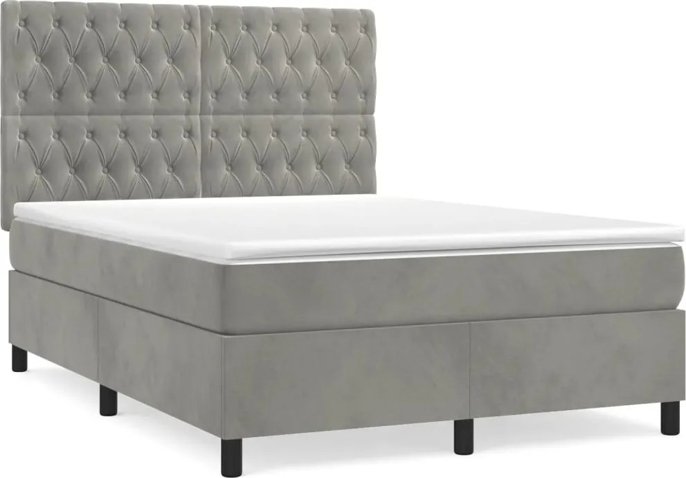 Box spring postel s matrací světle šedá 140x200 cm samet 3143205
