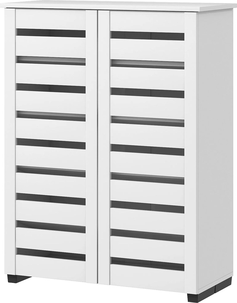 HOMCOM 5-úrovňový botník s 4 nastavitelnými policemi a mřížkovými dveřmi, moderní úsporný organizér na boty z dřeva, 76x33x98 cm, bílý