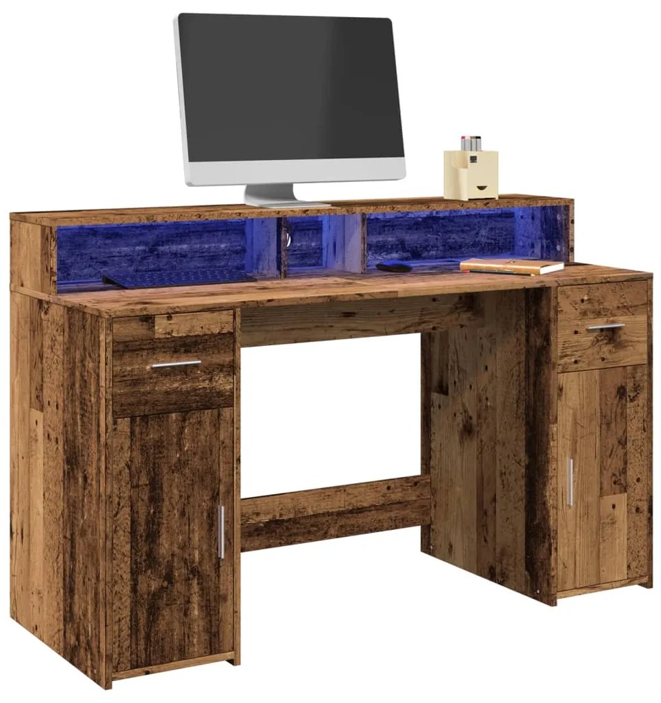 Psací stůl s LED světly old wood 140x55x91 cm kompozitní dřevo 3309427