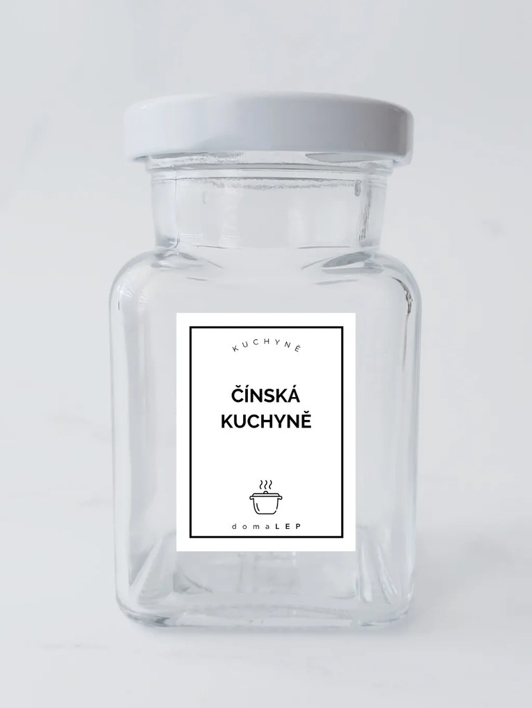 Samolepka na kořenky ČÍNSKÁ KUCHYNĚ bílá 3 × 4 cm tučné písmo