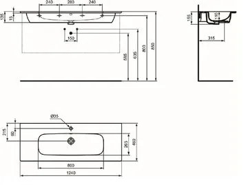 Ideal Standard i.Life A Nábytkové umyvadlo 124 cm, bílá T462201