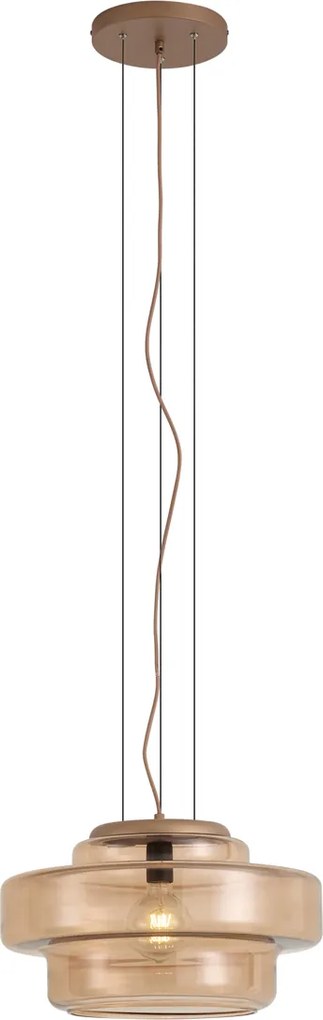 Retro závěsná lampa tmavý bronz s jantarovým sklem - Barb