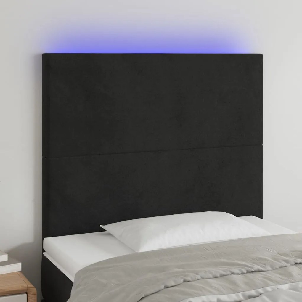 Čelo postele s LED černé 100x5x118/128 cm samet