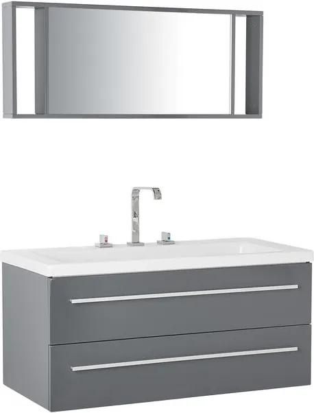 Šedý nástěnný nábytek do koupelny se zásuvkou a zrcadlem BARCELONA