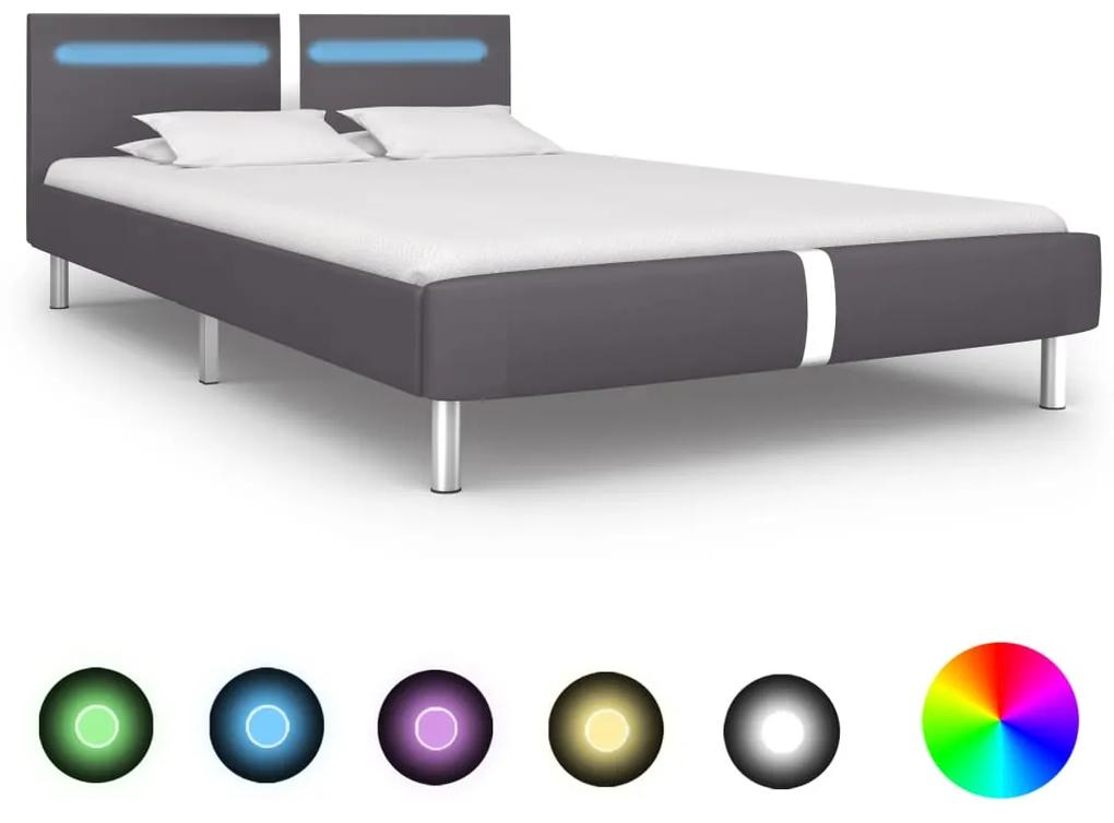 280858 vidaXL Rám postele s LED světlem šedý umělá kůže 140 x 200 cm