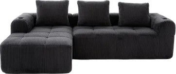 Aosom Manšestrová kombinovaná pohovka se 3 polštáři, bočními kapsami a držáky nápojů, 253D x 158Š x 61V cm, tmavě šedá