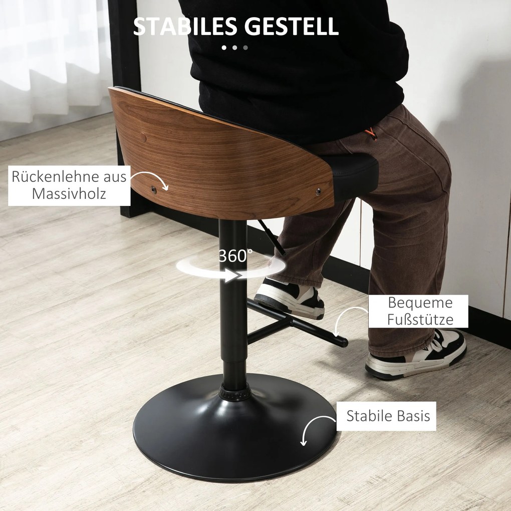 HOMCOM sada 2 barových židlí otočné barové židle s podnožkou výškově nastavitelné imitace kůže dřevo 48 x 49,5 x 76-96 cm do kuchyně a baru | Aosom.de