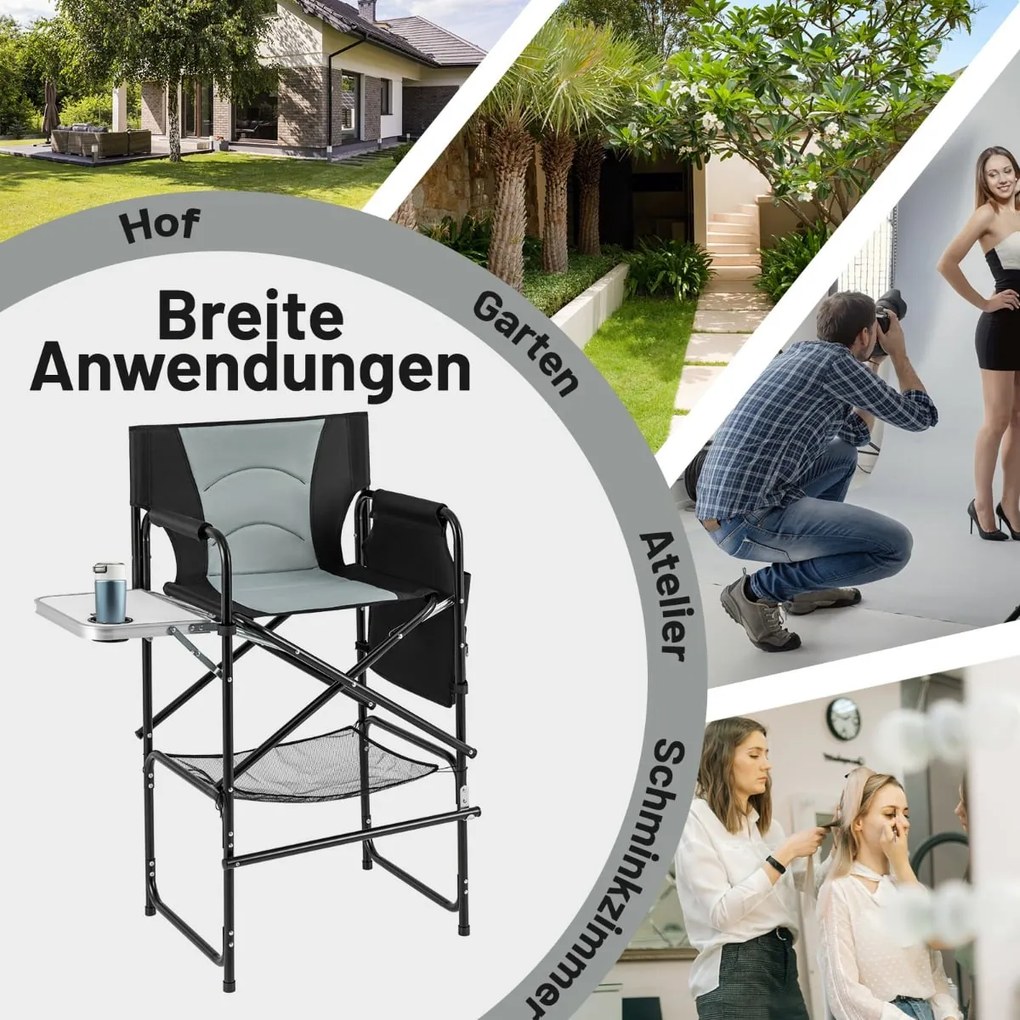 Costway Camping Chair Skládací vysoká skládací židle s bočním stolkem