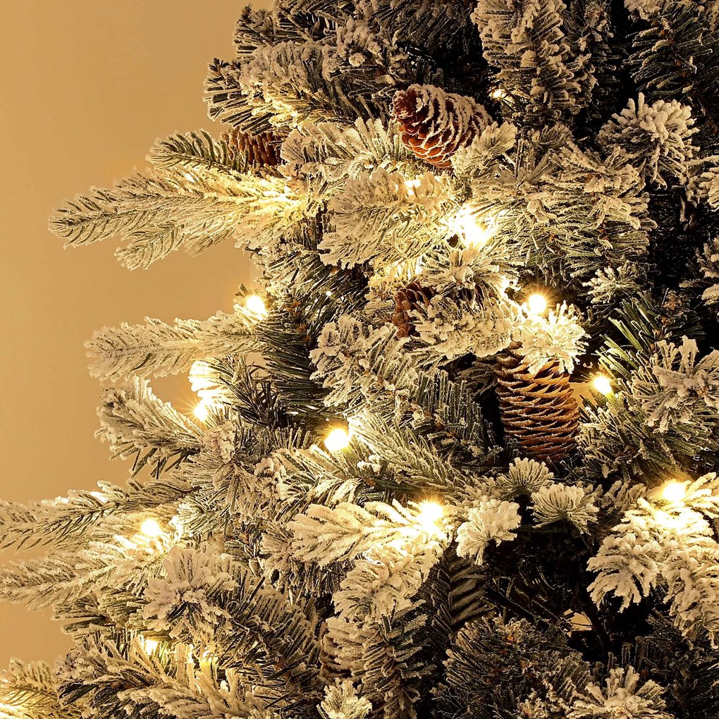 HOMCOM Umělý vánoční stromek, 180 cm, LED světla, pokrytý sněhem, nehořlavý, kov